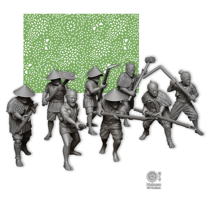 3D Printable Ikko Ikki Villagers Fighting by Hokusa 3D Designs